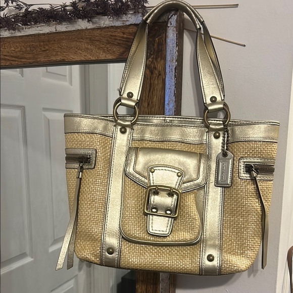 Coach | Bags | Coach Vintagerare Metallic And Straw Tote Handbag | Poshmark